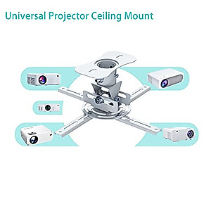 Tuimen Projector Mount, Universal Low Profile Projector Ceiling Mount with Extendable Arms and Adjustable Projection Angles Mounting Bracket, White