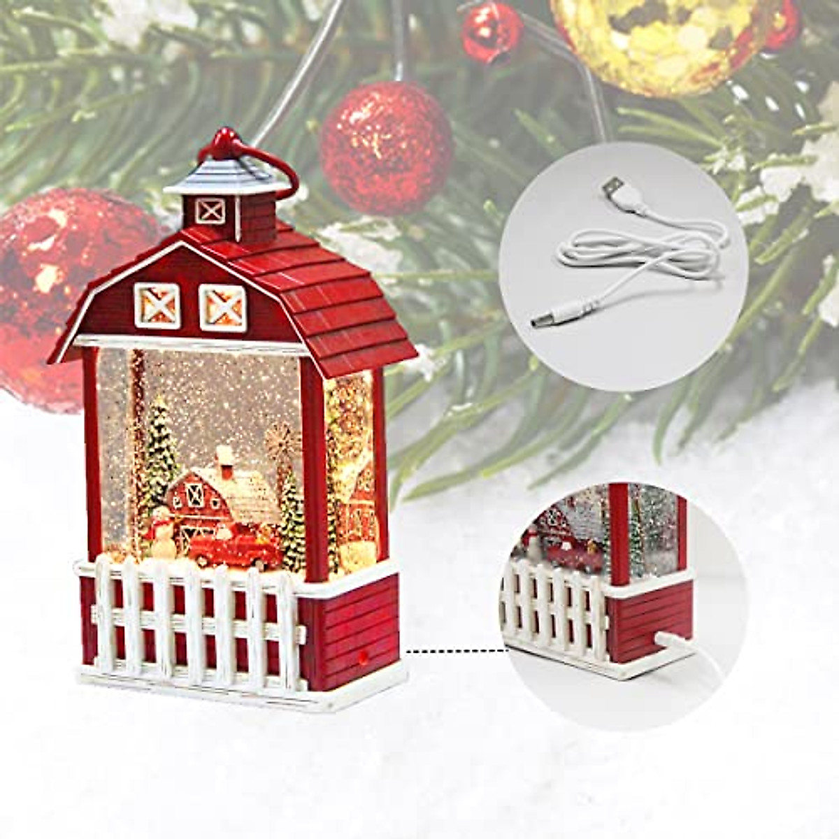 XPHOME Christmas Musical Snow Globes House Snowglobe Christmas Lantern Glitter Lantern Lighted Lantern Snowman with Farm Scene Christmas Home Decoration Gift Battery Operated Snowglobe, XP-JY-0038