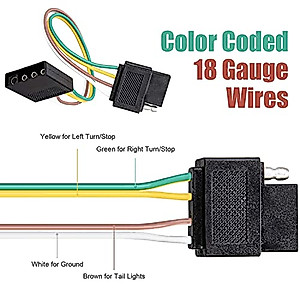 AUTOMAJOR 4 Pin Trailer Light Wire Harness Extension 1ft - 18AWG Cooper Core Wire with Male and Female PVC Plug - Replacement for All Types Trailer Boat RV Track Snowmobile Watercraft