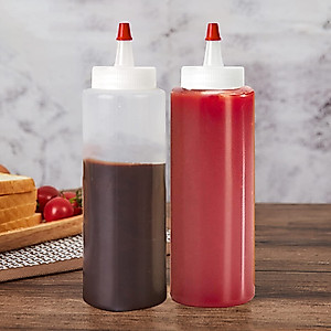 Dokpav 3 Pcs Plastic Squeeze Bottles with Red Cap, Squeeze Condiment Bottles for Ketchup Sauce Dressing Honey Butter, Squeeze Condiment Dispenser of Cooking Painting Crafting(White)