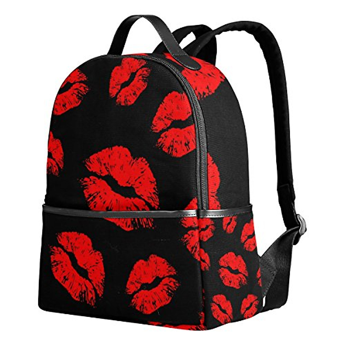 La Random Red Lips Prints Custom Backpack Multi-Pocket School Bag Large Capacity Travel Daypack