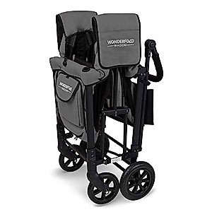 WONDERFOLD W2 Original+ Stroller Wagon (2 Seater) - Collapsible Wagon Stroller with Seats with 5-Point Harnesses, Easy-Access Door, and Adjustable Sun Canopy, Charcoal Gray