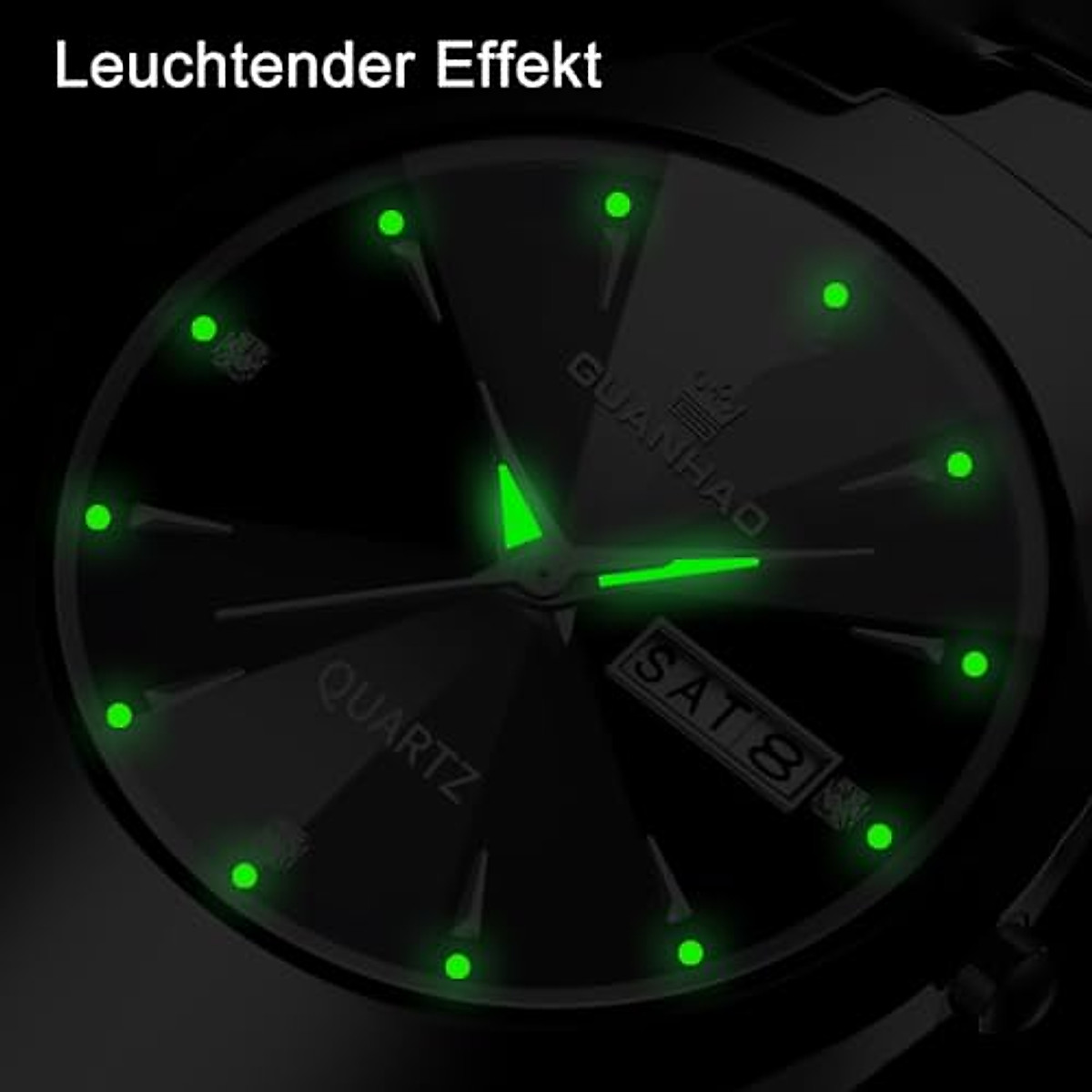 GUANHAO Ceramic Watches for Men, Black Business Men's Wristwatches with Calendar and Weeks, Quartz Watches with Ceramic Band Diamond Dial for Male Luminous Hands