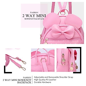 KL928 Girls Bowknot Polka Dot Cute Mini Backpack Small Daypacks Convertible Shoulder Bag Purse for Women