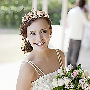 Makone Birthday Tiara for Women, Birthday Queen Crowns with Birthday Girl Sash, Crown for Girls Rose Gold, Rhinestone Tiaras with Combs, Crystal Headband Hair Accessories Glitter Sash for Party