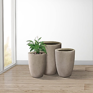 Kante 18.1",20.5",22.4" H Tall Round Concrete Planters Set of 3, Outdoor Indoor Modern Decorative Plant Pots with Drainage Hole & Rubber Plug for Home & Garden Weathered Concrete