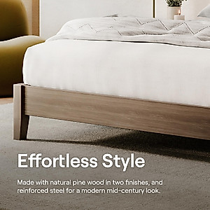 Nectar Premier Wood Platform Queen Bed Frame - Walnut - 12” Height - Contemporary and Durable - Sturdy Wooden Slats for Support - Easy Assembly - Holds Up to 800 Pounds