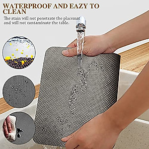 Placemats Set of 6, Placemat with Coasters Heat Stain Scratch Resistant Non-Slip Waterproof Oil-Proof Washable Wipeable Outdoor Indoor for Dining Patio Table Kitchen Decor and Kids，（Grey 6）