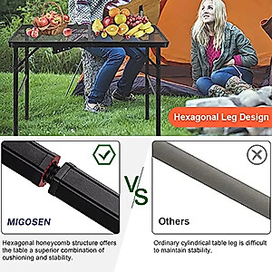 MIGOSEN Outdoor Picnic Folding Camping Table，Folding Grill Table with Mesh Desktop,Adjustable Height Collapsible Table for Picnic,Camping,BBQ (23.6" W x 35.4" L x 26" H)
