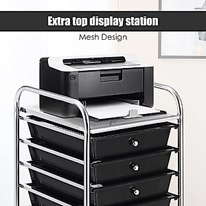 GOFLAME Rolling Drawer Cart with 10 Drawers, Utility Storage Organizer Cart with Wheels and Metal Frame, Art Cart for Office, School, Home, Black