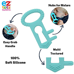 The Teething Key by Eztotz | Made in USA - BPA Free Silicone Baby Teether Toy for Infants Babies Toddlers | 0+ Months Easy Grip Multiple Texture Molar Reach - Great Baby Shower Registry Gift