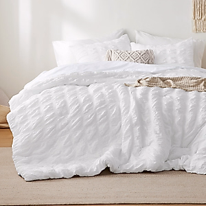 Bedsure Bed in a Bag Full - 7 Pieces Plaid Seersucker Bedding Comforter Sets, Soft Lightweight White Boho Bed Set with Comforters Full Size, Sheets, Pillowcases & Shams