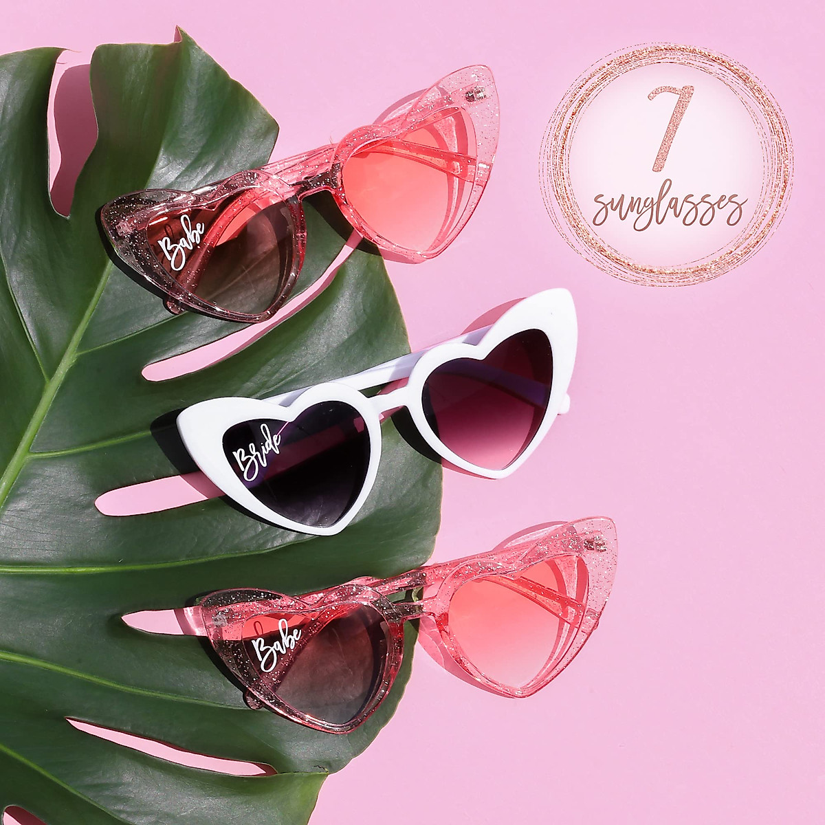 Effortless Events 7-Pack Bride Sunglasses, Bridesmaid Sunglasses, White & Pink
