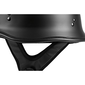 HIGHWAY 21 9-Millimeter German Beanie Helmet, Half Shell Motorcycle Gear, Black Safety Head Cover, Dual D-Ring Chinstrap