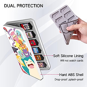 PERFECTSIGHT Cute Game Card Case for Nintendo Switch/Switch Lite/OLED, 24 Game Holder Cartridge Case for Game Cards and 24 SD Cards, Kawaii Portable Compact Storage Box (Poke)