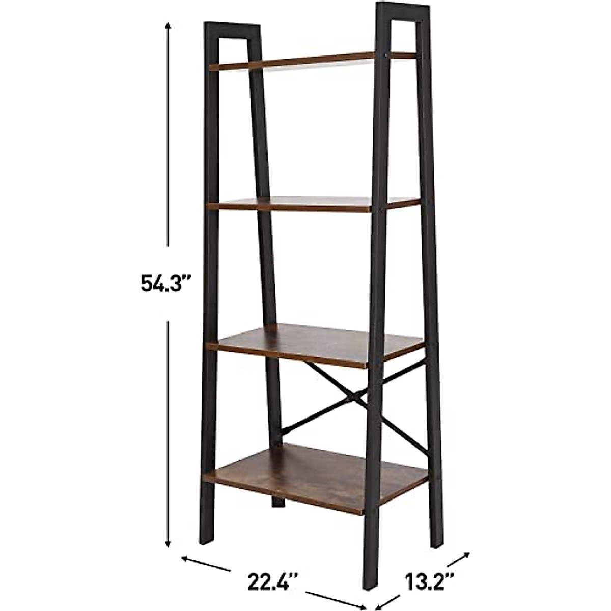 SUPER DEAL Industrial Ladder Shelf 4-Tier Bookcase Plant Book Display Furniture Storage Rack Shelf for Living Room Home Office Bedroom (Rustic Brown)