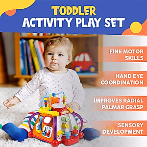 Toysery Baby Activity Center – Toddler Kids Learning & Skill Development Cube with Lights & Music. Enhance Skill Development with a 15 in 1 Game Functions Toy