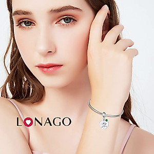 LONAGO Birth Flower Heart Charm Custom Name Charm Bead for Bracelet, Personalized Month Floral Bead Charm Birthday Gift for Women (Sterling Silver-silver color)