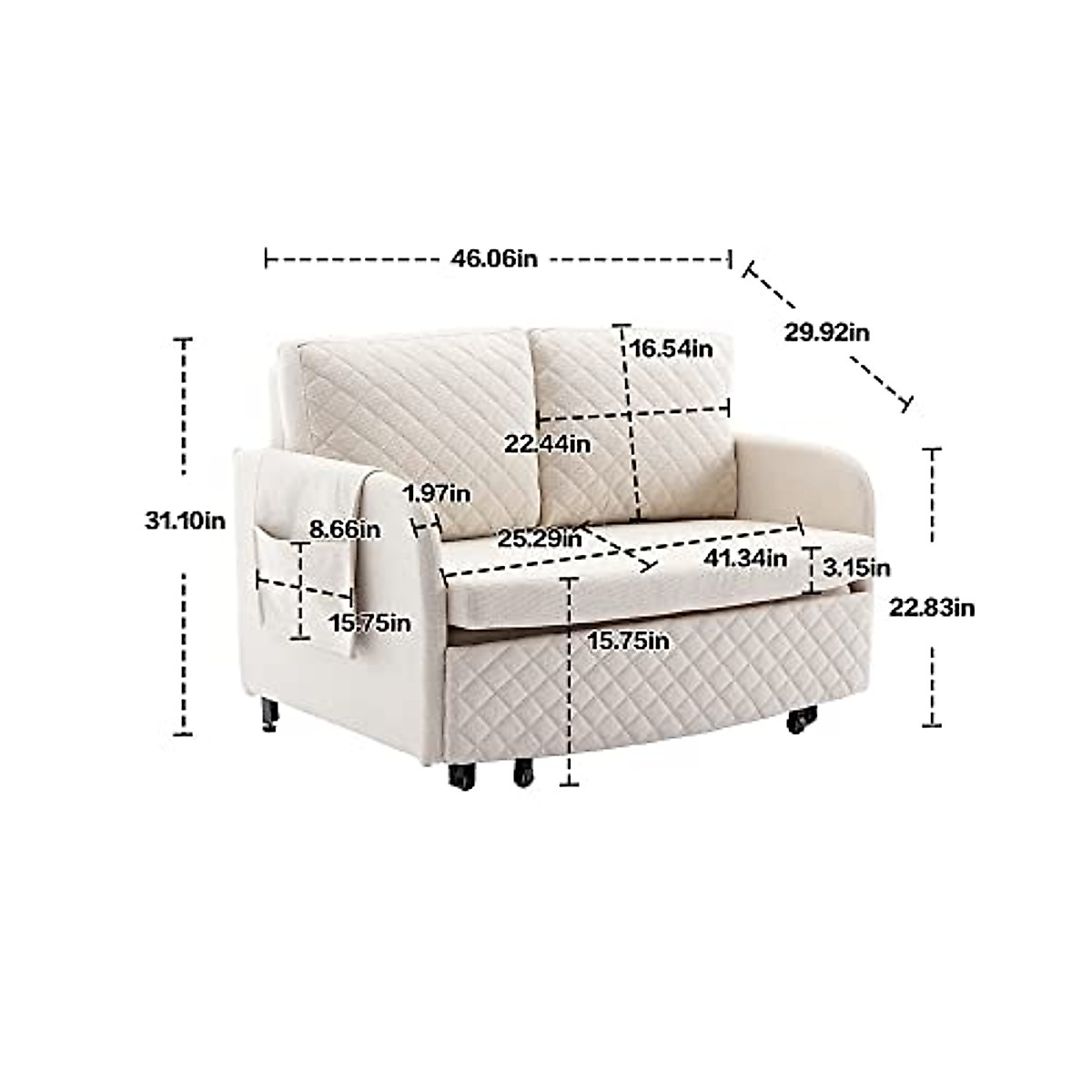 ERYE 3-in-1 Upholstered Futon Sofa Loveseat Convertible Sleeper Couch Bed,2-Seaters Sofa & Couch Soft Cushions Love Seat Daybed for Small Space Living Room Sets