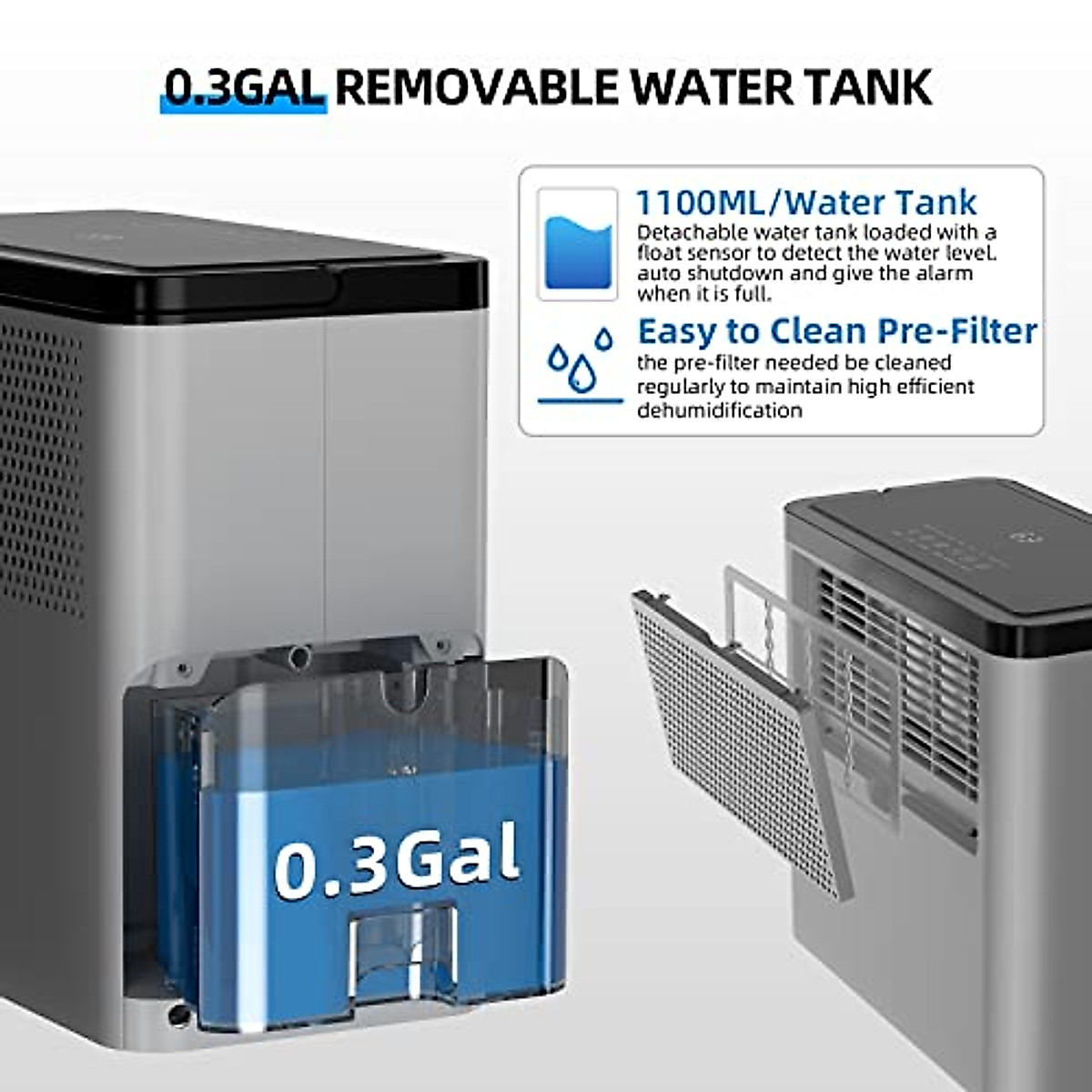 20 Pint Portable Dehumidifiers with Drain Hose and Handle for Home, Bathroom, Bedroom, Basement 1074 sq. Ft