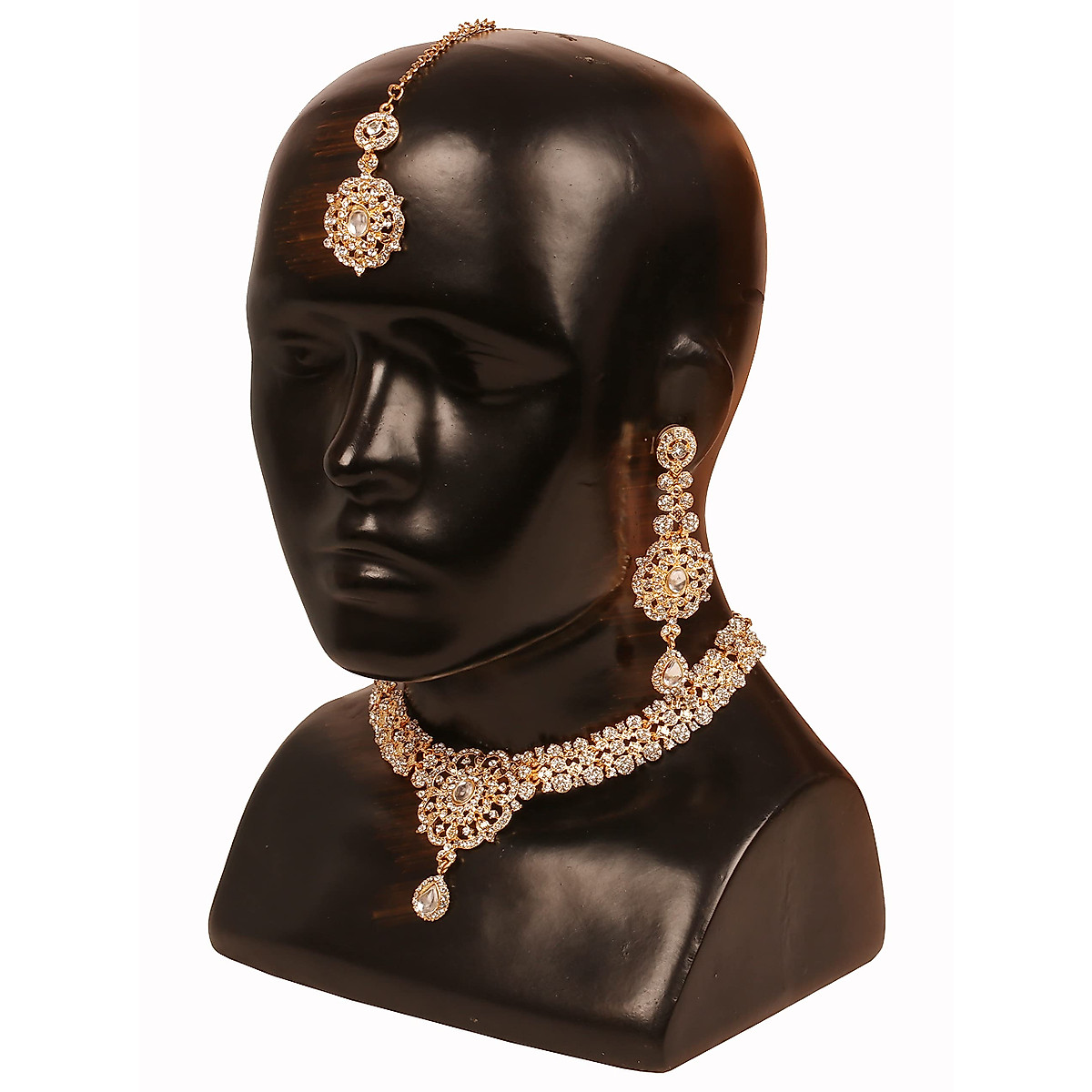 Touchstone Indian Bollywood Contemporary Fabulous Style Definition Rhinestone Designer Jewelry Wedding Necklace Set In Gold Tone For Women.