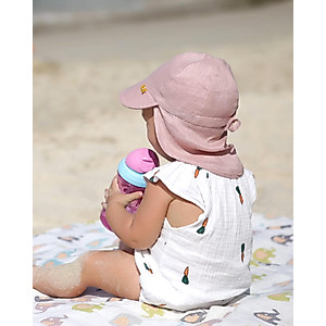 Baby Sun Hat Summer Baby Hats with Neck Flap Linen Breathable Infant Boy Girl Sun Hat Lightweight Packable Baby Swim Hat Pink