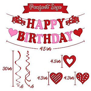 Valentine's Day Birthday Decorations Set Happy Birthday Banner with Heart Hanging Swirls for Romantic Happy Valentine’s Day Theme Birthday Party Supplies