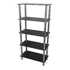 AVF S25-A Tall 5 Tier Shelving Unit in Black Glass & Chrome