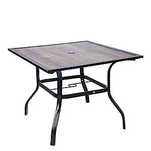 Luckyberry Square Backyard Bistro Table Patio Dining Table Outdoor Furniture Garden Table, Imitation of Wooden Surface Top, 1.57” Umbrella Hole, Wooden Color