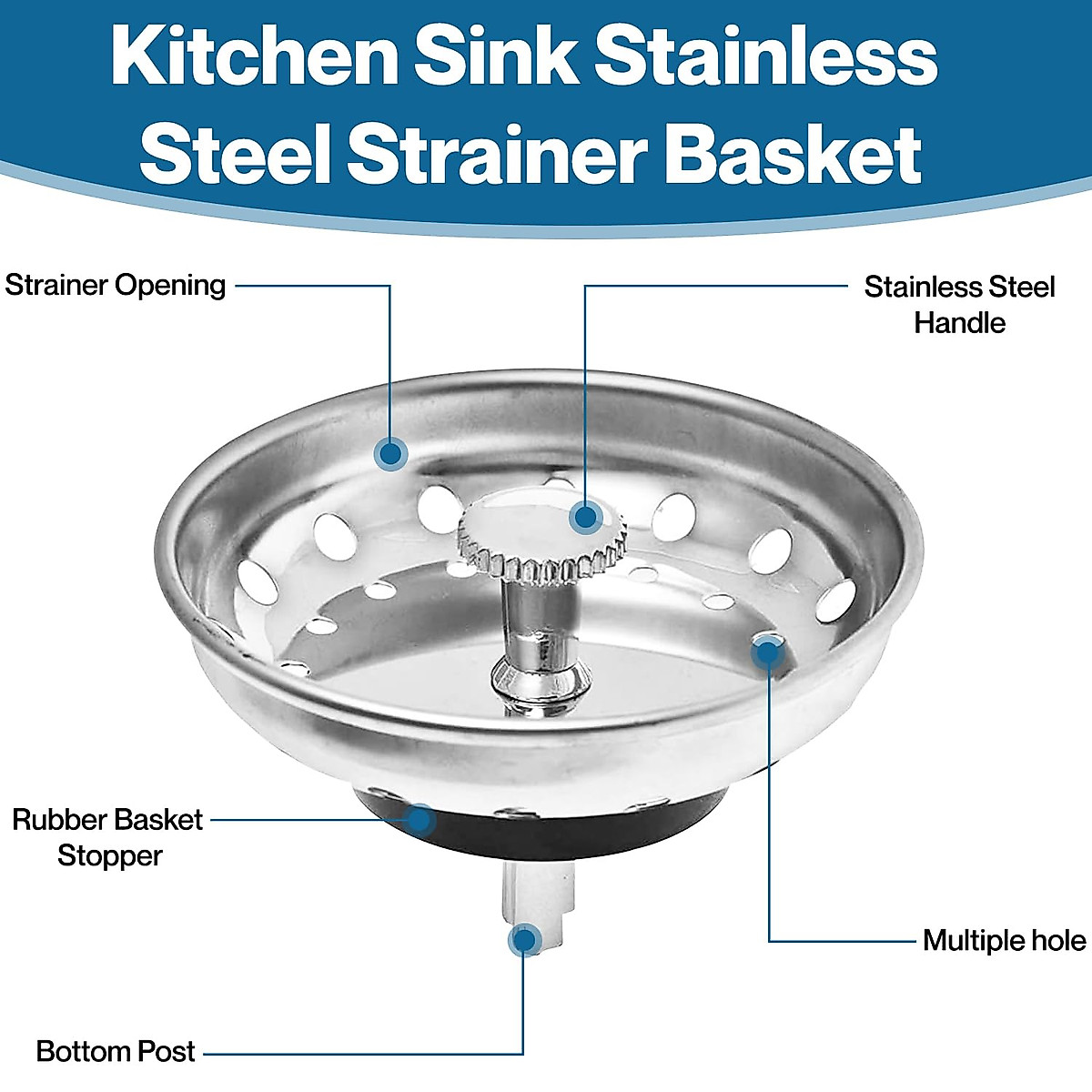 Kitchen Sink Drain Strainer 2 Pack of Stopper Combo Basket Replacement for 3-1/2 Inch Drain I Sink Drain Basket Stainless Steel Bathroom Sink Strainer | Bathtub Strainer Sink Hair Drain Screen