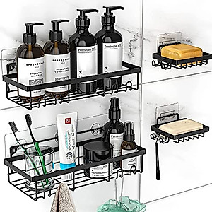 WWW Adhesive Corner Shower Caddy, 4-Pack Adhesive Shower Organizer Shower Shelves No Drilling with 2 Soap Holders for Washroom Bathroom Kitchen