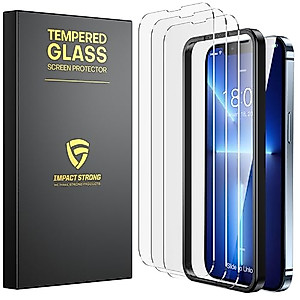 ImpactStrong Shatterproof for iPhone 13 Pro Max/iPhone 14 Plus Tempered Glass Screen Protector [Easy Installation Frame] [Bubble Free] [9H Hardness] Case Friendly, 6.7 Inch - (3-Pack)