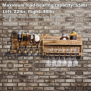 Homde Wine Rack Wall Mounted Wood Wine Shelf with Bottle Stemware Glass Holder Rustic Wine Display Storage Rack with 4-Bottle Liquor Dispenser for Home Bar Kitchen Decor