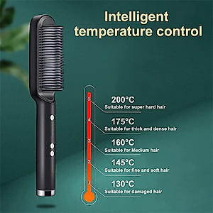 FAHXNVB Hair Straightener Brush, Negative Ion Hair Straightener Styling Comb with 5 Temp, 2 in 1 Hair Straightener&Curler Brush, Electric Straightening Hot Comb Heated Hair Brush Fast Heating (Red)