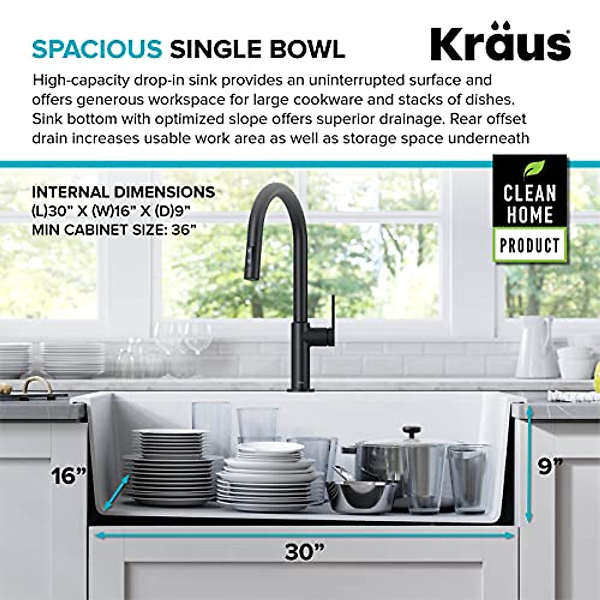 KRAUS Bellucci Workstation 33 in. Drop-In Granite Composite Single Bowl Kitchen Sink in White with Accessories with WasteGuard™ Continuous Feed Garbage Disposal, KGTW1-33WH-100-75MB