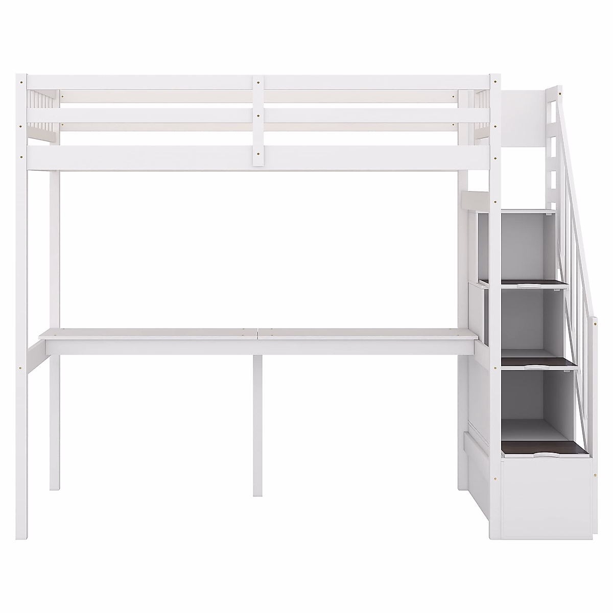 CITYLIGHT Twin Size Loft Bed with Stairs and Desk, Wood Twin Loft Bed with Storage Staircase, Kids High Loft Bed Twin for Girls, Boys, Bedroom, Dorm, No Box Spring Needed (Loft Bed Twin Size, White)