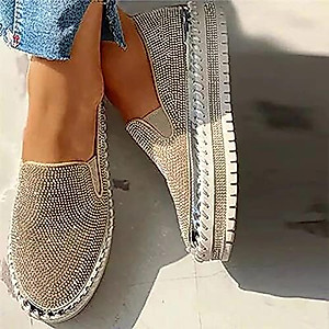 Slip On Flats Shoes for Women Ladies Fashion Platform Glitter Sequin Comfortable Loafers Casual Fitness Sneakers Outdoor Leisure Dressy Pumps Walking Shoes for Wedding Party Travel Beach