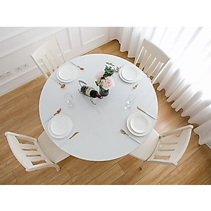 SSTYYXIA Flannel Backed Fitted Vinyl Tablecloth with Elastic Edge Waterproof Oil-Proof Stain Resistant PVC Round Table Cover for Kitchen (clear, 45~56 INCH round tight fit)