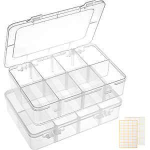 QUEFE 2 Pack 8 Grids Bead Organizers and Storage, Plastic Organizer Box with Removable Dividers Tackle Box Organizer for Candies Snacks Electronics Jewelry Small Parts