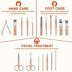 Manicure Set Nail Clippers Pedicure Kit, Professional Stainless Steel Personal Grooming Kit, 18 in 1 Nail Care Tools with Luxurious Leather Travel Case for men and women