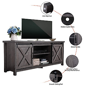 JAXSUNNY 58" Farmhouse Wood TV Stand, TV Console Stand for TVs up to 65", Storage Cabinets with Sliding Barn Doors, Media Entertainment Console, Grey Oak