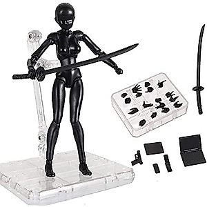 SYKIA Action Figures Body Kun DX & Body-Chan DX PVC Figure Model Drawing SHF Children Kids Collector Toy Gift with Box, Drawing Mannequin Figure Models for Artists (Black Male+Female)