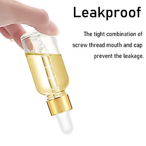 Bumobum Dropper Bottles, 4oz Clear Glass Eye Dropper Bottle for Essential Oils with Labels and Funnels, 12 Pack Tincture Bottles with Golden Top (Unbreakable Plastic Dropper with Measurements)