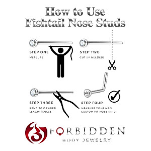 Forbidden Body Jewelry 18g Grade 23 Titanium 2mm Press Fit CZ Fishtail Custom Bend Nose Stud (2pcs)