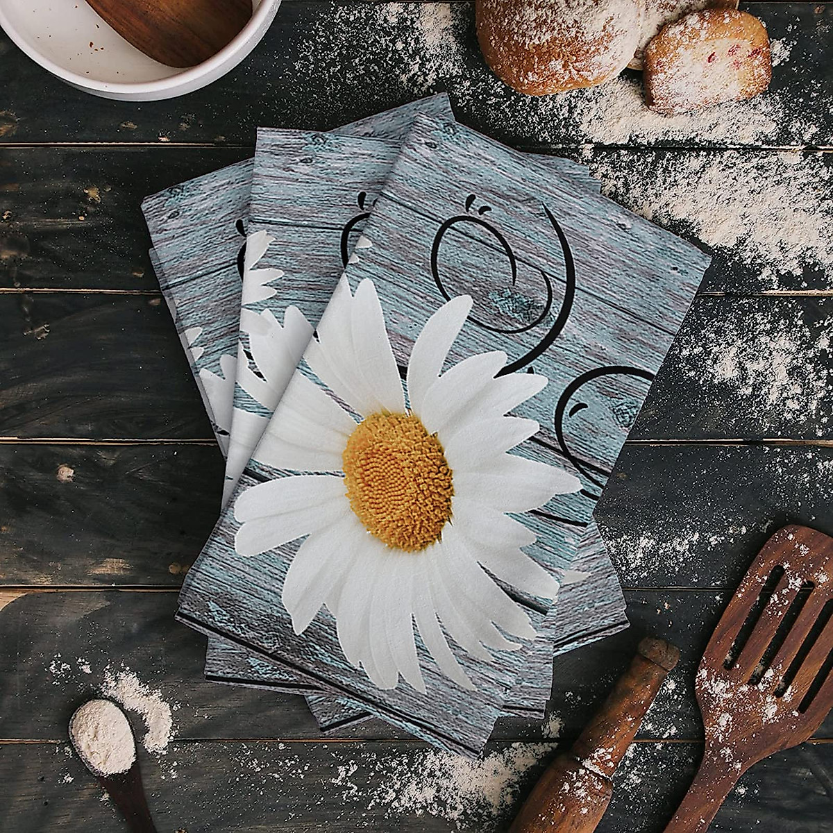 Big buy store Yellow Daisy Butterfly Floral Flowers Kitchen Dish Towels, Soft Lightweight Microfiber Absorbent Hand Towel Rustic Wood Plank Tea Towel for Kitchen Bathroom 18x28in