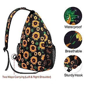 MOSISO Rope Sling Backpack (Up to 13 inch), Multipurpose Sunflower Crossbody Chest Shoulder Bag Travel Hiking Daypack, Black