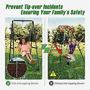 GREENSTELL Hammock Chair Stand, Swing Stand with 3 Hooks Fit for Most Hanging Chair, Ground Nails for Outdoor or Rubber Clamps for Indoor, Hanging Stand Only Max Load 551Ibs, Swing Chair not Include