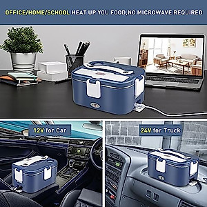 AosFero 80W1.8L Portable Heated Electric Lunch Box,3 in1 food warmer lunch box（12/24/110-230V） suitable for Car/Truck/Home.Free 120ml salad bottle and dishwashing cotton, with fork、spoon、carrying bag