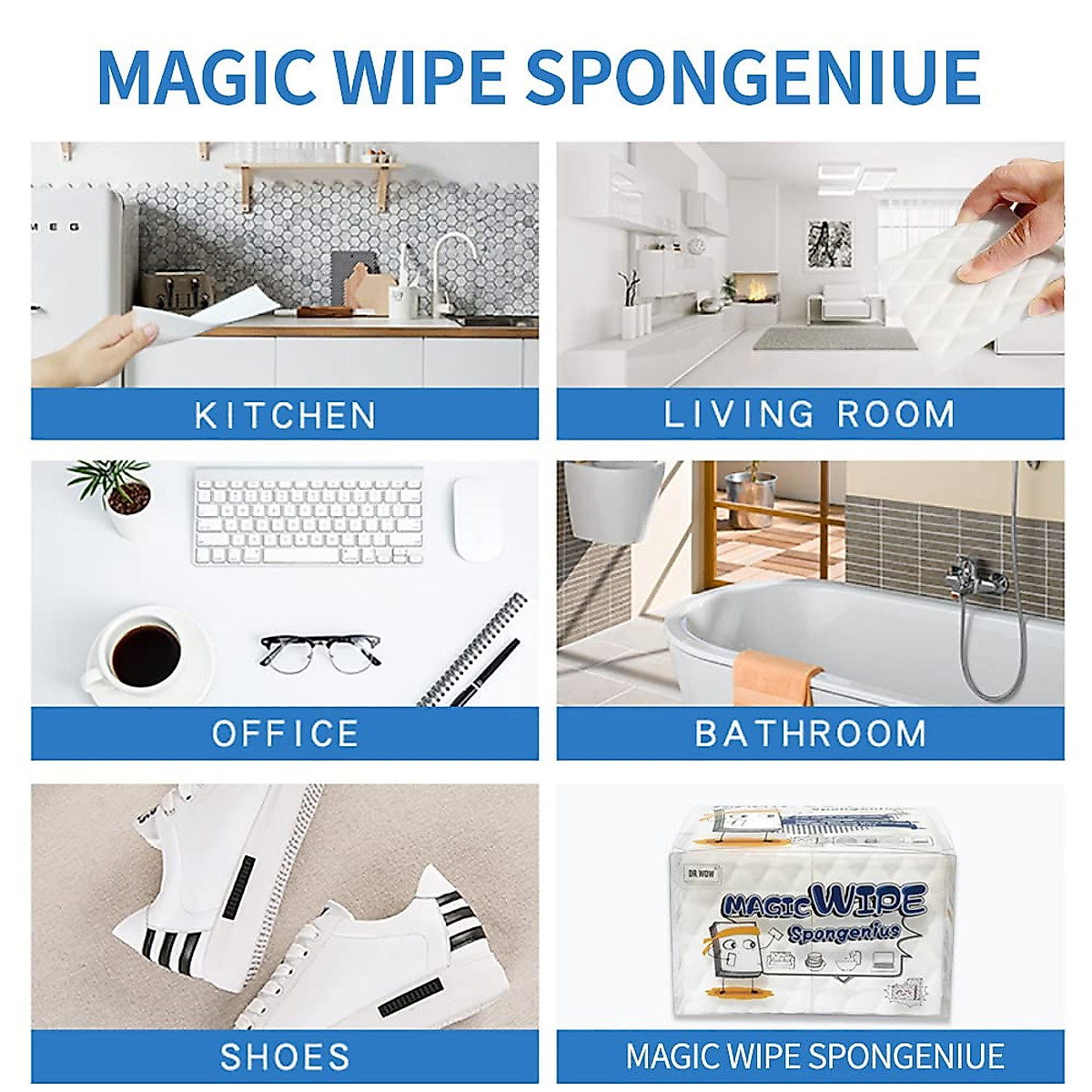 Dr.WOW Magic Wipe Spongenius Kit-Eraser Sheets and 4X Extra Power Multi Surface Foam Cleaning Pads - Bathtub,Floor,Wall Cleaner(40+2) PCS