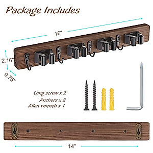 OUTNILI Mop Broom Holder Wall Mount Wood Broom Mop Hanger - Wall Mounted Garden Tool Rack Organizer for Closet Garage Laundry Room Kitchen Decor With 4 Slots & 4 Hooks
